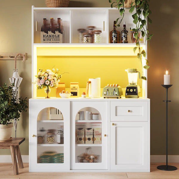 Natasha Kitchen Storage Pantry Cupboard With LED Light - White ...
