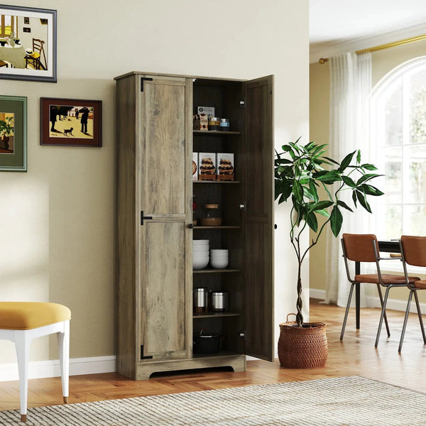 Havelyn Tall Rustic Pantry Cabinet – Wood Grain Finish - Larders Direct