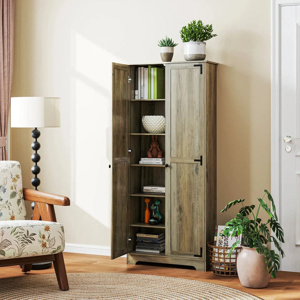 Havelyn Tall Rustic Pantry Cabinet – Wood Grain Finish - Larders Direct